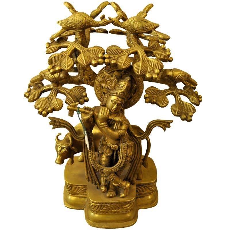 Krishna With Cow Under The Tree Brass statue