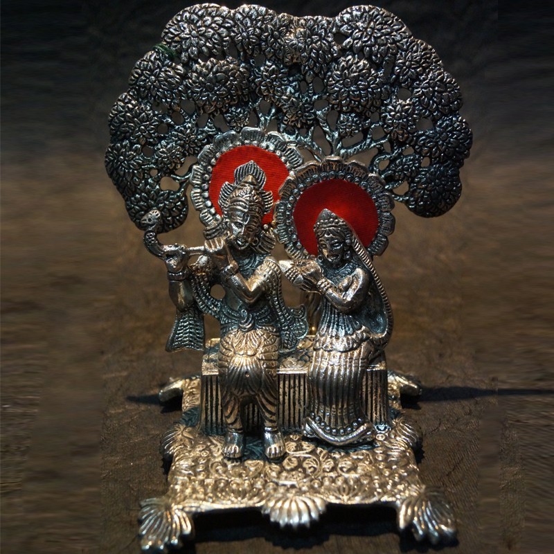 Radha Krishna sitting under tree aluminium Statue