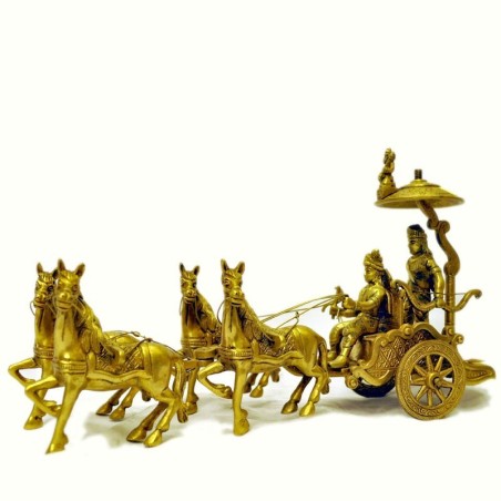 Brass Statue of Krishna Arjun Ratha with Four Horse